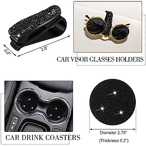Tallew 20 Pcs Bling Car Accessories for Women, Rhinestone Car Accessories Set, Bling Car Phone Holder Mount, Bling Dual USB Car Adapter, Bling Car, Bling Glasses Holders(Black)
