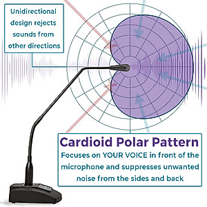 Executive Communication Systems ECS WordSentry Professional Gooseneck Microphone, 3.5mm Uni-Directional Conference Mic, Anti Slip Base and Adjustable Heavy Duty Metal Design