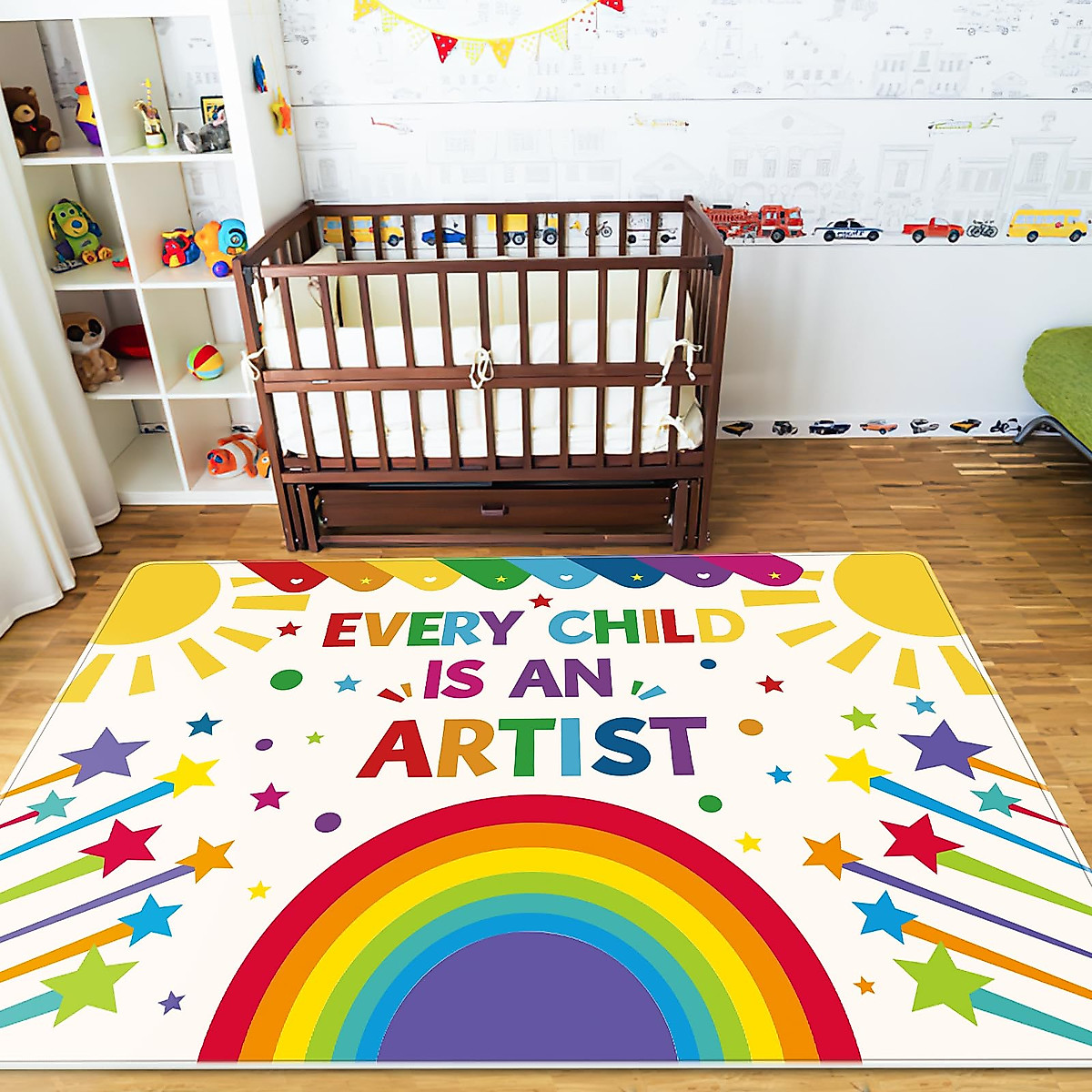 AKASISRUG Rainbow Kids Rug, Washable Colorful Area Rug for Kids Room, Non-Slip Play Mat, Baby Crawling Mat, Kids Carpet Ultra Soft Play Rug for Classroom Playroom Bathroom (59X39.4 INCH)