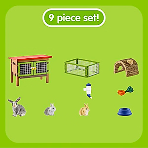 Schleich Farm World, Easter Toys for Boys and Girls Ages 3-8, 8-Piece Playset, Rabbit Hutch and Bunny Playpen Toy Set