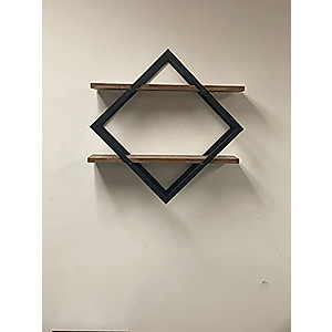Diamond Shape Metal Frame Wall Mount Rustic Shelf. Mid Century Modern 2 Tier Wall Shelf