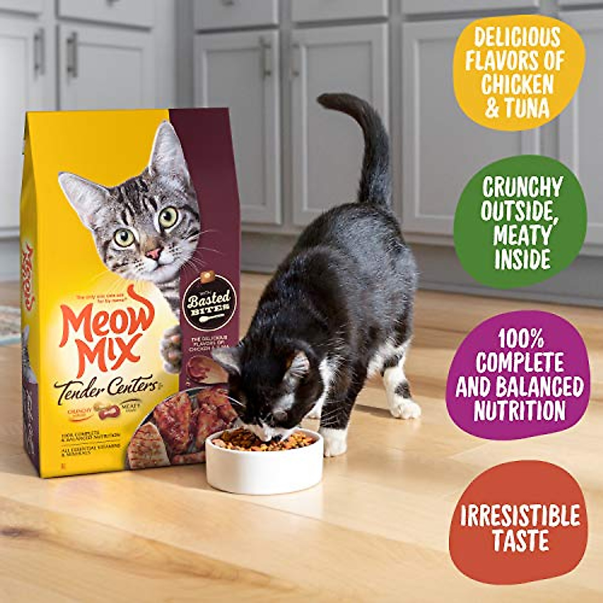 Meow Mix Tender Centers Basted Bites Dry Cat Food, Chicken & Tuna Flavor, 3 Pound Bag (Pack of 4)