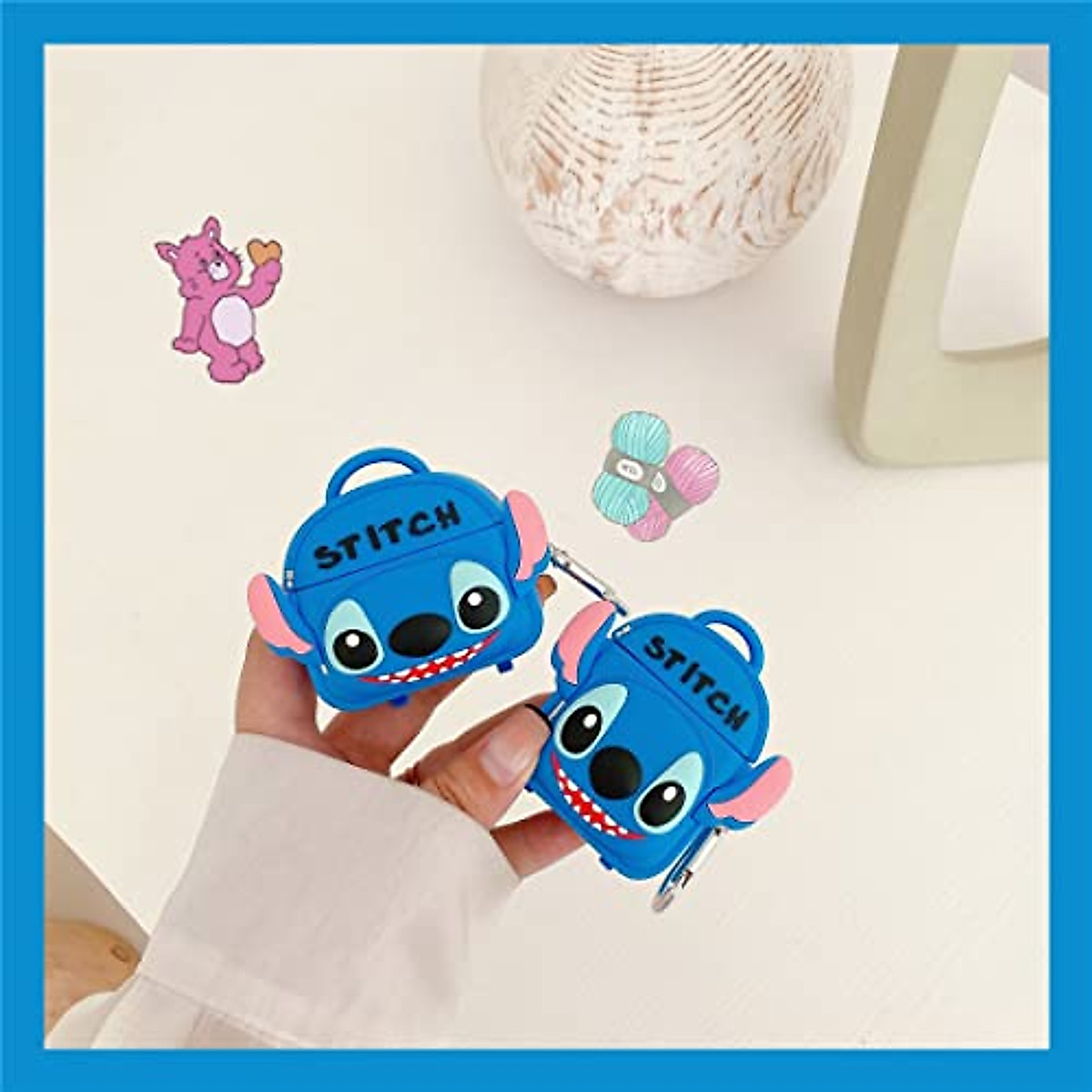Cute Stitch Backpack Case for Airpod 3rd Generation, Soft Silicone Airpod 3 Charging Case with Lanyard Keychain Fashion Funny Cartoon Shoulder Bag Protective Design Skin for Girls Women Airpod 3 case
