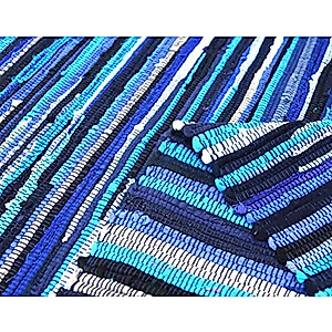 SERENITA Chindi Rug Reversible Rag Cotton Hand Woven Throw Area Rugs for Kitchen Bedroom Bathroom Livingroom Washable Stripe Blue 22" x 36"