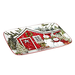 Certified International Snowman's Farmhouse Rectangular Serving Platter, 14" X 10", Multicolor, Large
