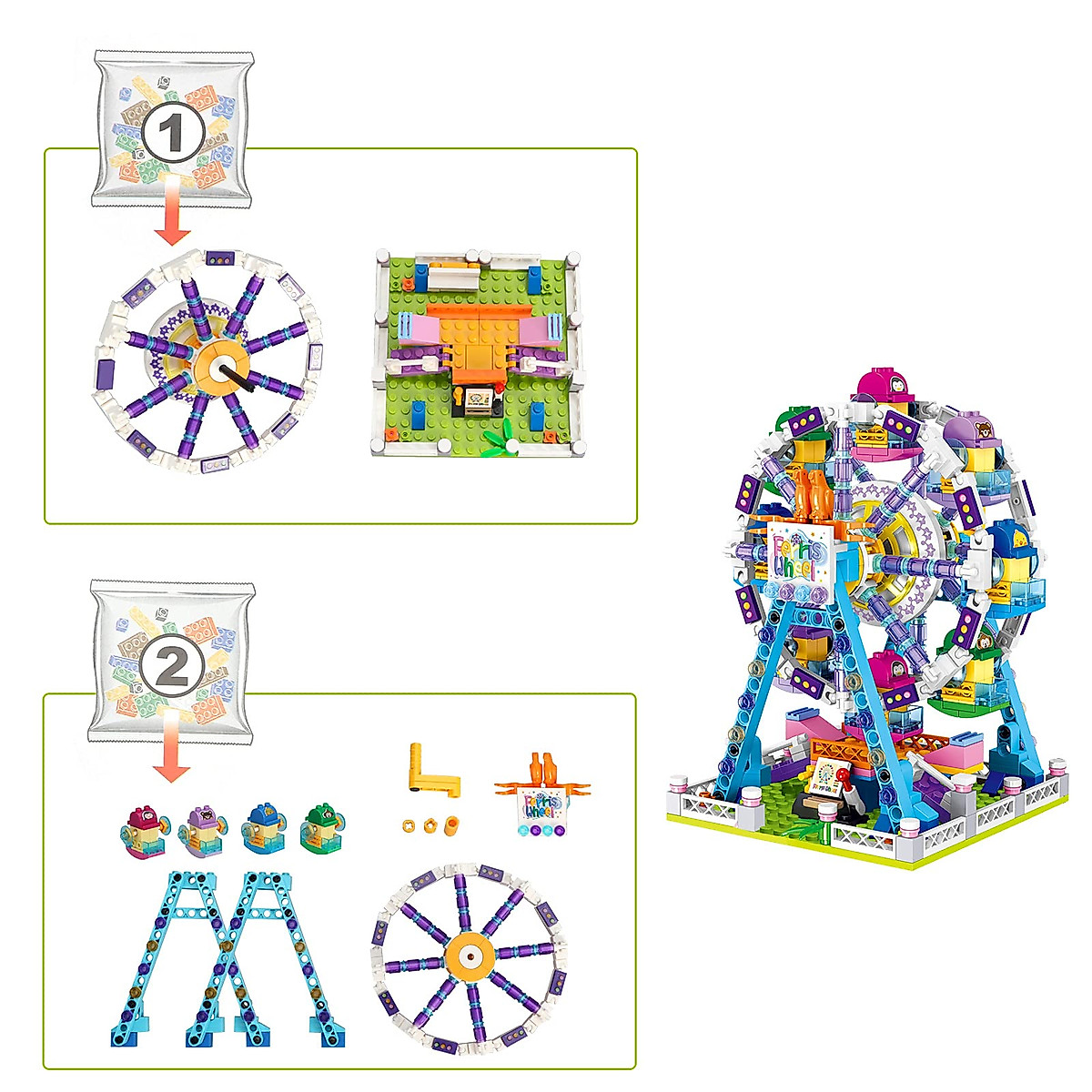 Girls Building Blocks Set Toy，653pcs Micro Mini Building Blocks, Ferris Wheel Toy, Carnival Amusement Park STEM Construction Kits for Kids, Girls Gift for Age 6-12 Years Old 4 (l) 4 (w) 5.5 (h) inch