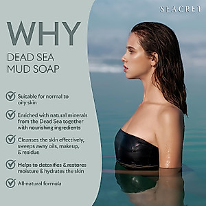 SEACRET MUD SOAP BAR: All-Natural Black Mud Bar Soap, Enriched with Guinness Kernel Oil, Witch Hazel & Sea Salt for Cleaning, Exfoliating, Detoxifying Face & Body, Normal to Oily Skin, 4.4 Oz