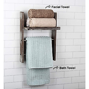J JACKCUBE DESIGN Rustic Wood Wall Mount Towel Rack with Shelf, Blanket Ladder for Bathroom, Kitchen Hand Towels Holder, Stainless Towel Bar Hanger Farmhouse Decor - MK576A