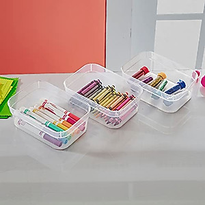 Sterilite Medium Storage Tray Containers with Sturdy Banded Rim and Textured Bottom for Desktop and Drawer Household Organization, Clear, 24 Pack