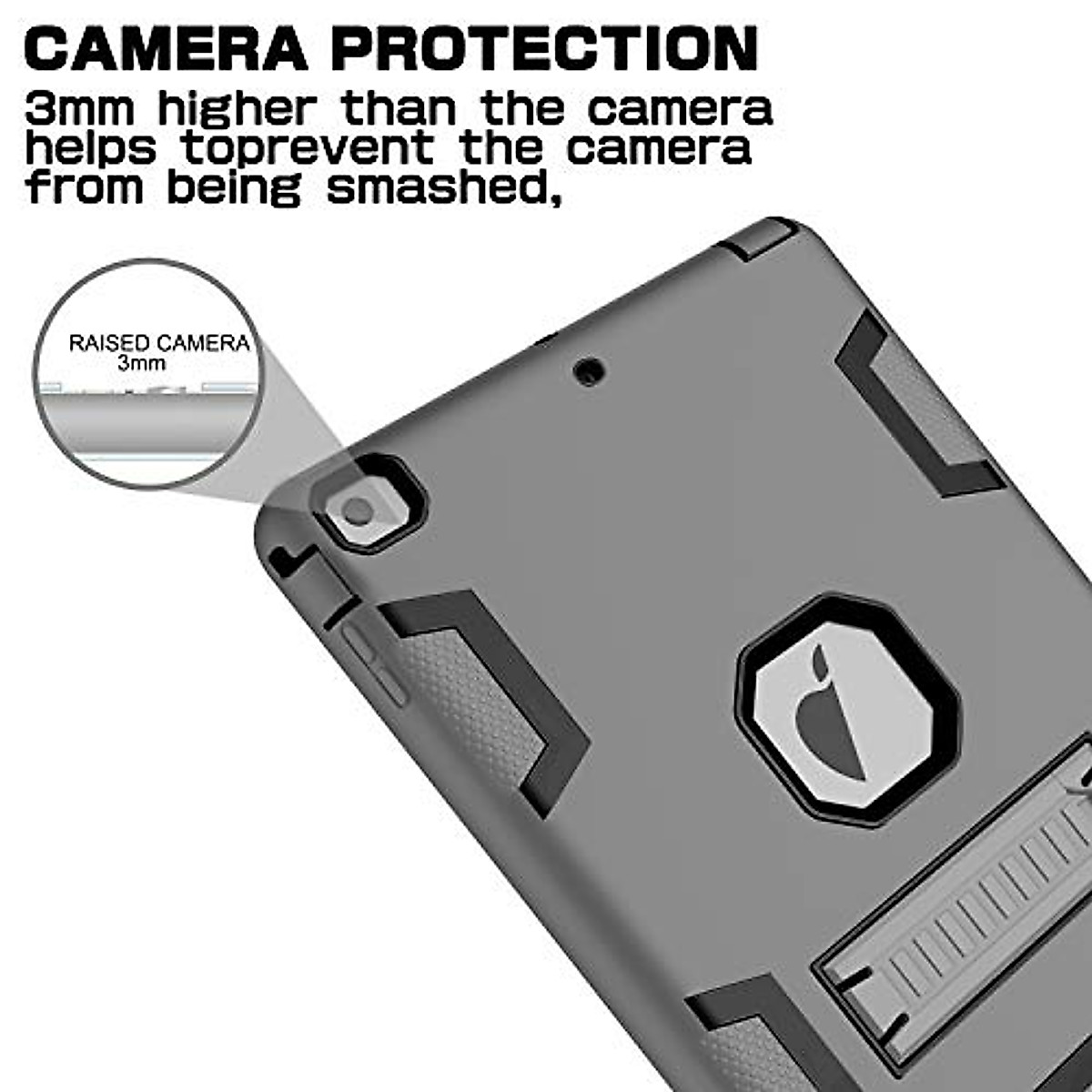 TOPSKY Case Compatible with iPad Air 1st Generation/A1474/A1475/A1476 9.7 inch, Shockproof Built in Kickstand Protective Cover Cases for iPad A1474/A1475/A1476,Grey Black