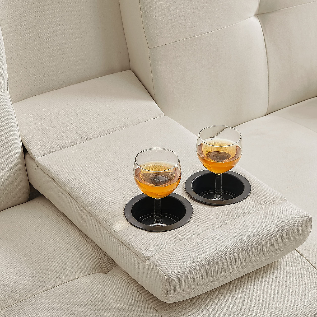 67" Modern Linen Upholstered Futon Sofa Convertible Sleeper Couch Bed Daybed Loveseat,Folding Recliner with 2 Cup Holders,Metal Legs,Removable Soft Pillow-Top Armrest for Living Room Compact Space