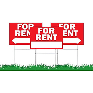 Double Sided Plastic Home for Rent sign - Set of 3 Pieces 12x8 Inch - Yard Sign with Tall Stands for Rentals Home Car Apartment Stores Business - Lawn Signs with Stakes and Garage Sale Sign