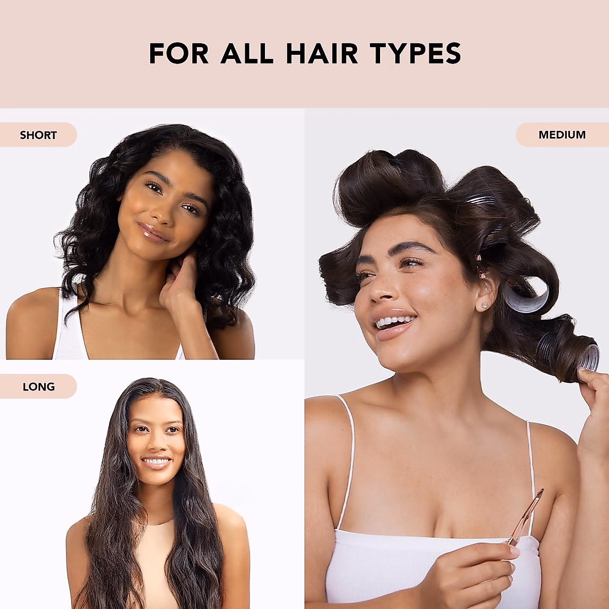 Kitsch Ceramic Thermal Rollers - Self Grip Hair Rollers for Blowout Look Long Hair, Curlers for Short Hair and Medium Hair, Volume Curls, Ceramic Coated Core, Valentines Gift for Her - Black, 8pc