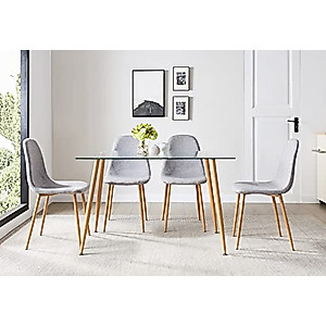 Glass Dining Table Rectangle - Glass Top Dining Room Table, Modern Clear Kitchen Table with Wooden Metal Leg, Rectangular Dining Table for 2 or 4 for Small Spaces Apartment Kitchen or Dining Room