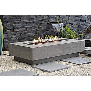 AMS Fireplace | Elementi | Large Rectangular Natural Gas Fire Pit Table | Free Bio-Ethanol Tabletop Lantern | With Canvas Cover, Lava Rocks, and Gas Key Valve | Fuel: Natural Gas, Hampton - Light Grey