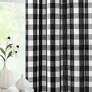 Jubilantex Black White Buffalo Check Semi Sheer Curtain Panels Gingham Plaid Textured Curtains Drapery,Farmhouse Grommet Window Drapes for Living Room Bedroom Kids Room,2 Panels,40"x63"
