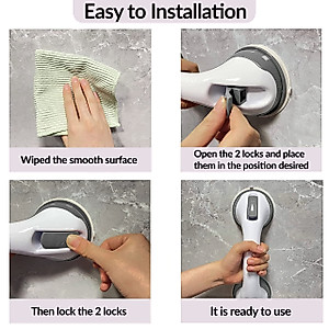 REGAINIT Suction Shower Handle 12-inch | Safety Hand Rail for Bathtubs and Showers | Bathroom Grab Bars | Handicap Grab Bars | Strong Hold Suction Cups | Non-Slip Grip for Elderly, Kids, (1Pack,Grey)