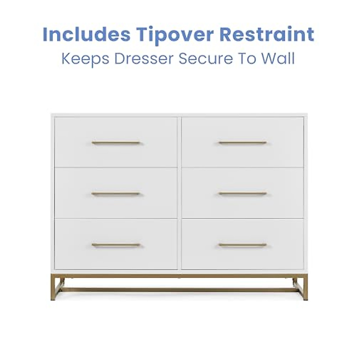 Delta Children Jade 6 Drawer Dresser with Interlock Drawer System, Bianca White/Melted Bronze