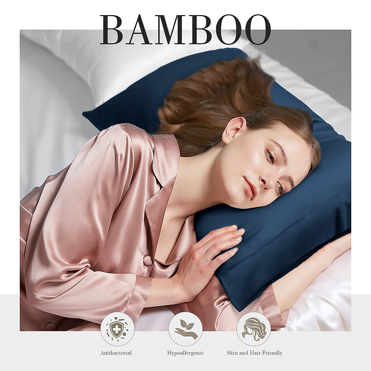 WishSmile Cooling Pillowcases Navy Blue Queen Pillow Cases Pillowcases Set of 2 Breathable Cool Silky Soft Moisture Wicking for Hot Sleepers,Hair and Skin Friendly,2 Pack,20x30 inches