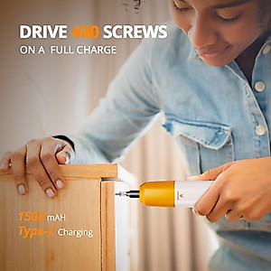 PARRIOR 4V Cordless Screwdriver, Electric Screwdriver Sets with 12 S2 Steel Bits, Rechargeable Cordless Screwdriver Max 6 N.m, LED Light, Assemble Tool for Furniture, Computer, Bicycle