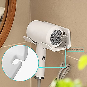 HOMEGYMFREE Adhesive Hair Dryer Holder, Wall Mount Bathroom Hair Blow Dryer Rack, Sticke on Wall Hair Dryer Organizer( White)