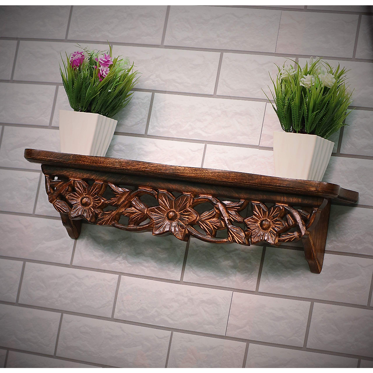 Worthy Shoppee Hand Carved Wall Decor Shelf for Living Room Home Office Drawing Room