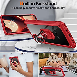 GOLDJU for Samsung Galaxy A14 5G Case, Galaxy A14 Case with [1P Screen Protector]& [1P Camera Lens Protector]& [Metal Kickstand]& [10FT Military Grade Drop Protection] Clear Back 2023(Red)