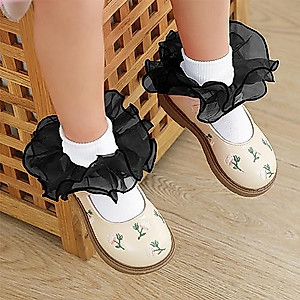 Zando Girls White Ruffle Socks Big Double Lace Turn Cuff Dress Socks Girl Ruffle White Socks Cute Lace Socks for Girls 6-8 Frilly Ankle Dress Sock 3/Black 5-7 Years