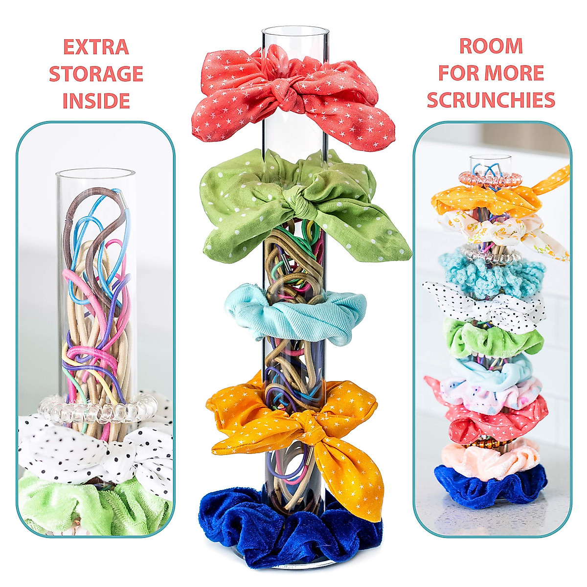 Kingdom Décor Scrunchie Holder Stand, Acrylic Scrunchy Display, 12 Inch Clear Hair Tie Accessories Organizer, Teen Girl Bracelet Organizers, Cute Room Decor for Teen Girls, VSCO Stuff