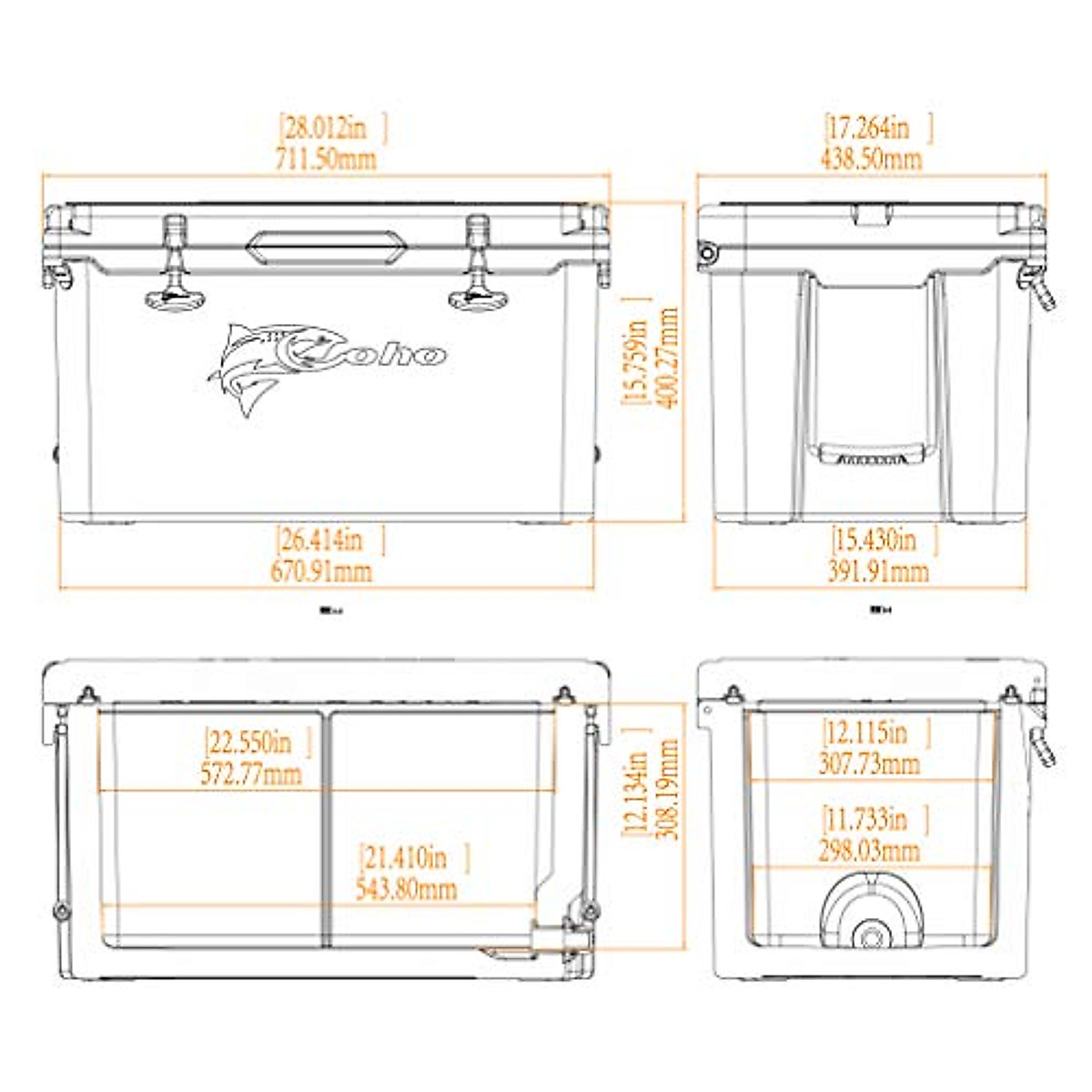 COHO Quick and Cool 55QT Rotomolded Cooler | Beverage Cooler and Camping Cooler for Beach, Kayak, Hiking, Outdoor, and Travel | Insulated Cooler and Heavy Duty Cooler and Ice Box | 55 Qt