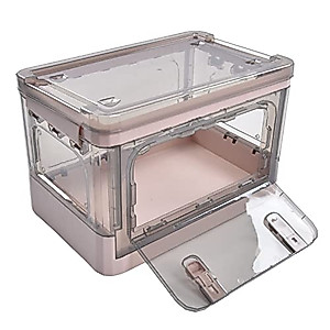 plplaaoo Stackable Storage Bin, 35L Plastic Storage Bin with 4 Wheel, Pink Double Door Foldable Storage Box with Lid for Office Home Bedroom, fits for Groceries Clothes Stationery
