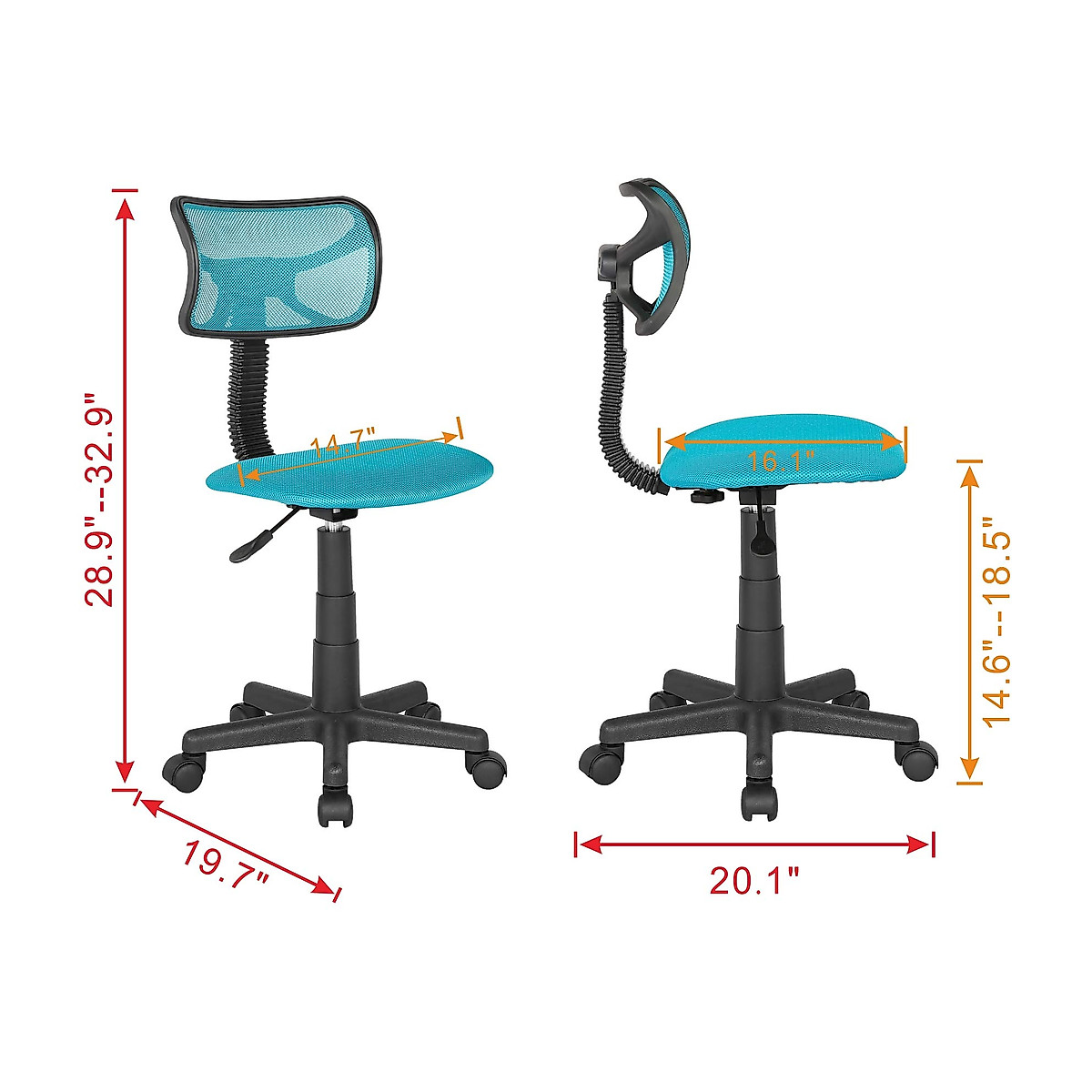 JJS Kids Mesh Rolling Desk Chair, Small Swivel Office Computer Chair for Teens, Low-Back Adjustable Upholstered Student Task Chair, Blue