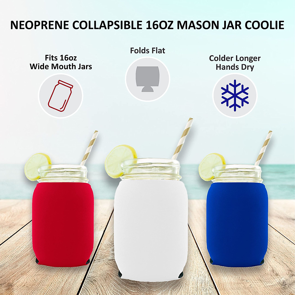 Blank Neoprene Mason Jar Coolie (Fits 16oz Jars) (Variety Color 6 Pack)