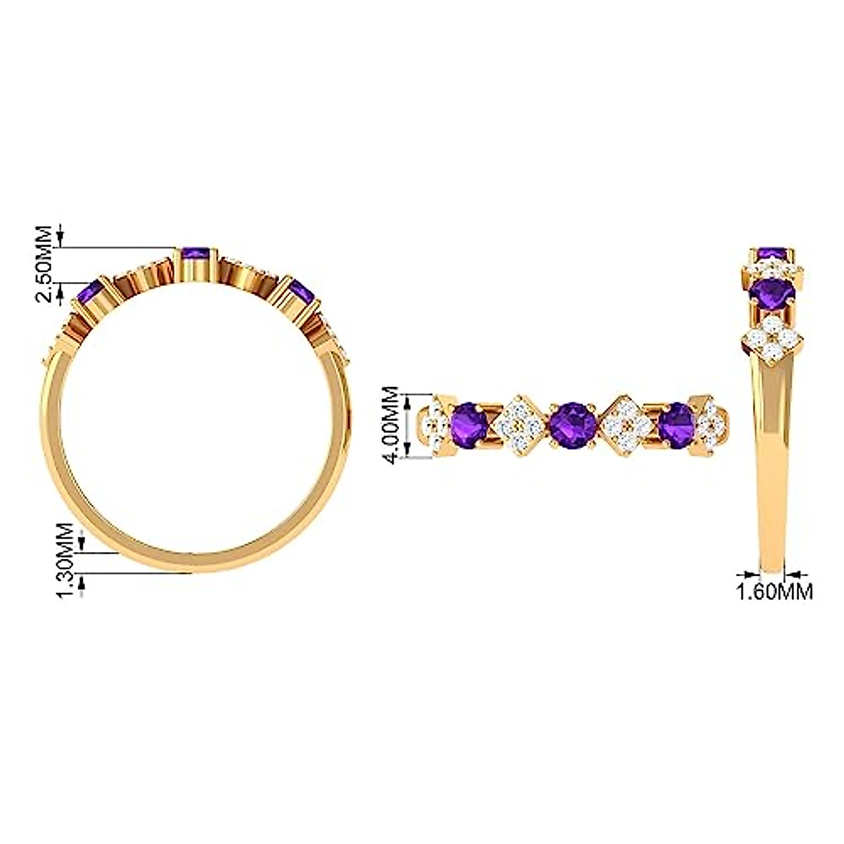 Natural Amethyst Diamond Half Eternity Band for Women, AAA Quality, Anniversary Ring (Ready to Gift), 14K Rose Gold, Size:US 8.00