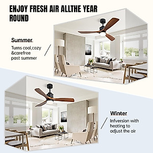 60 inch Wood Ceiling Fan with Light, Outdoor Ceiling Fans for Covered Patios, Walnut Ceiling Fan, Remote Control, Large Ceiling Fan for Porch/Garage/Farmhouse