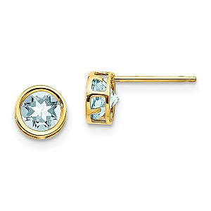 14K Yellow Gold 5mm Blue Aquamarine Studs Gemstone Earrings March Birthstone Jewelry