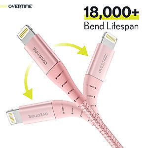 overtime iPhone Charger Set, Apple MFi Certified Lightning Cable with Dual USB Wall Adapter 2.4 AMP Compatible w/iPhone 11 Pro Max XS XR X 8 7 6S 6 Plus SE AirPods iPad (Rose Gold/Rose Gold, 10ft)
