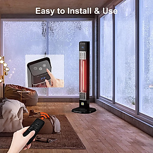 AKIRES Space Heater for Large Room,34IN Portable Electric Tower Heater with IP44 Waterproof,24H Timer,Remote,3 Heating Modes,Infrared Heater for Living Room Bedroom Office Bathroom Indoor Outdoor Use