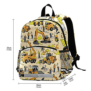 Glaphy Yellow Truck Excavator Kids Backpacks Toddler Backpack for Daycare School, Girls Boys Preschool Bookbags Kindergarten School Backpack