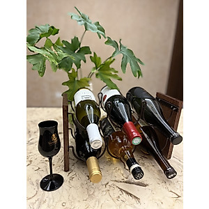 DYT 2 Tier Tabletop Wood Wine Holder Wood Wine Rack Counter Wine Holder for 6 Bottles,Freestanding Wine Storage for Kitchen Home Bar Storage and Kitchen Decor,Brown