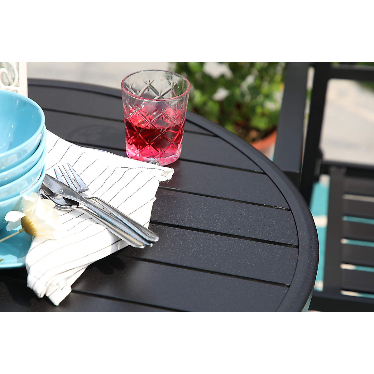 MFSTUDIO Outdoor Bistro Table Round Metal Patio Dining Table Small Side End Adjustable Outdoor Furniture Table,Black