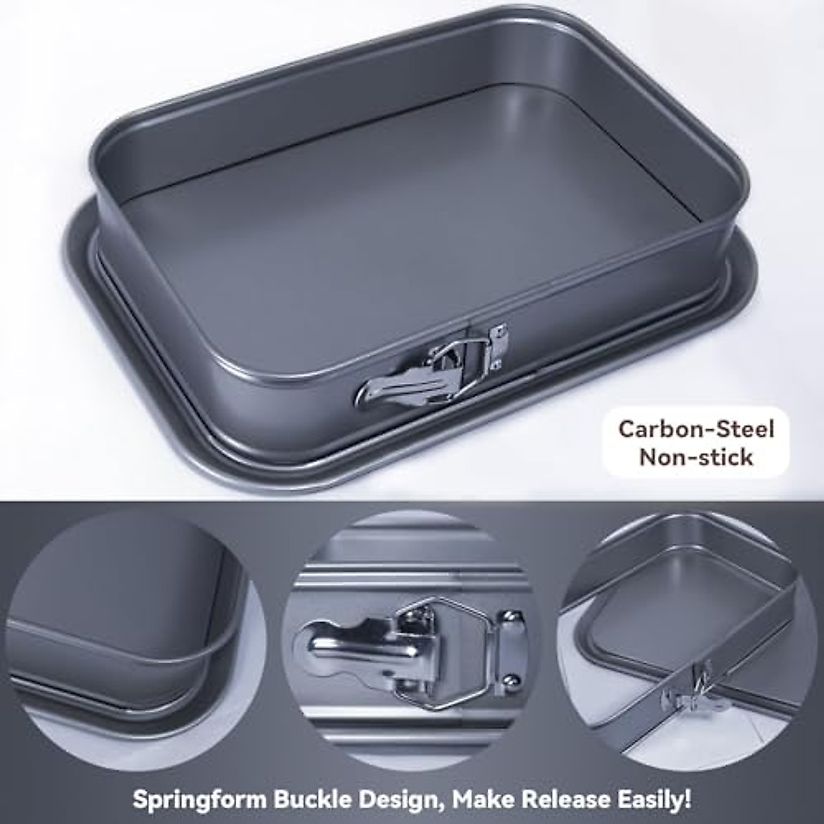 Old Tjikko Rectangular Springform Cake Pan, 14 x 9-Inch Rectangle Cheesecake Pan, Tiramisu Bakeware with Accessory,Removable Bottom,Non-Stick Baking Pan Mold,Leak Proof,Black