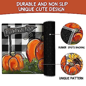 Faptoena Fall Kitchen Rugs Set of 2,Pumpkin Patch Sunflower Thanksgiving Floor Mats and Rugs Non Skid Washable for Kitchen Home Decor,Fall Farmhouse Decorations and Accessories (17"x47"+17"x30")