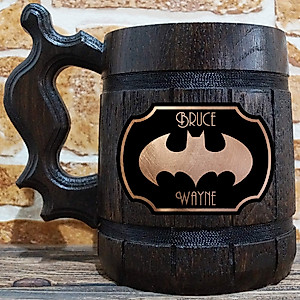 Animated Series Bat Beer Mug, 22 oz, Wooden Beer Stein, Geek Gift, Personalized Beer Stein, Tankard, Custom Gift for Men, Gift for Him