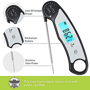 Meat Thermometer for Grill,Cooking and BBQ.Waterproof Instant Read Food Thermometer with Backlight,Calibration and Power Display.Digital Food Probe for Candy,Oil,Liquid.(Black-Silver)