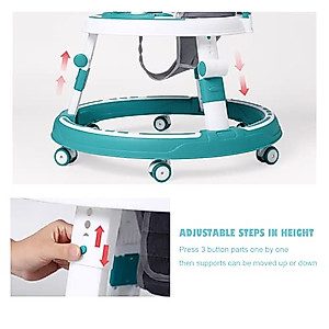 Jmoermif Baby Walkers with Enlarged Chassis and Easy Clean Tray, Universal Height Adjustable Walker Wheeled Walker, Anti-Rollover Folding Walker Suitable for Girls Boys 6-18Months Toddler Baby Walkers