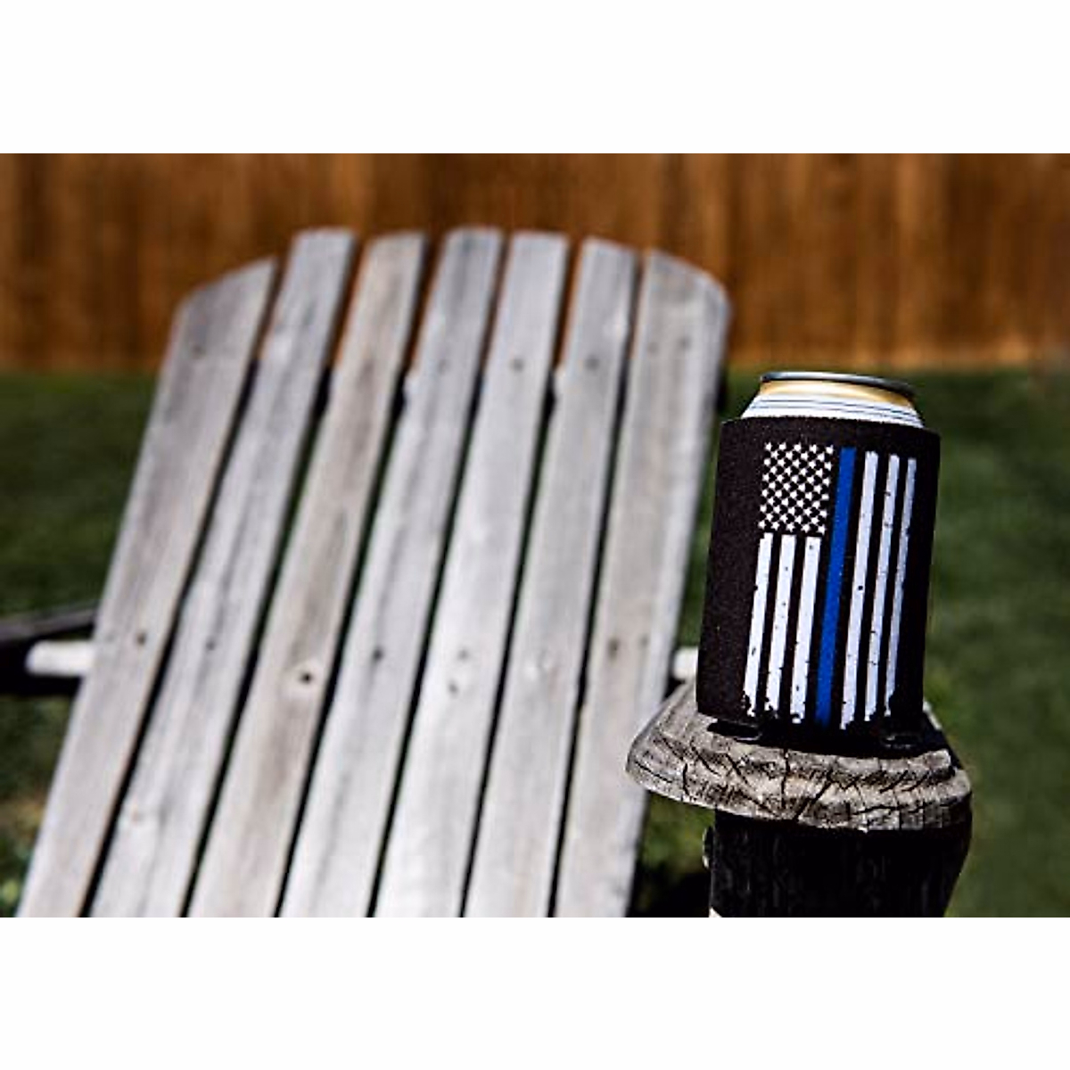 Police Officer Gifts for Men - Thin Blue Line Beverage Can Cooler Sleeves - Law Enforcement Blue Lives Matter Insulated Beer Holder with Blue Stripe American Flag - Police Department Ideas, 6-Pack
