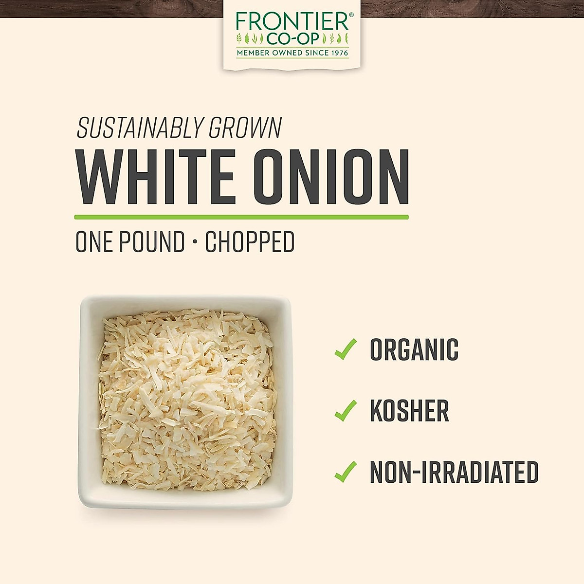 Frontier Organic Chopped Onion, 1 Pound, Dried & Chopped Sweet Organic White Onion, Kosher, Sustainably Grown