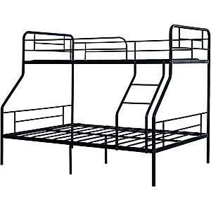 cuoote Twin Over Full Bunk Bed, Metal Twin Over Full Bunk Bed with Ladder and Guardrail, Space-Saving Design for Boys, Girls, No Box Spring Needed (Black, Twin Over Full)