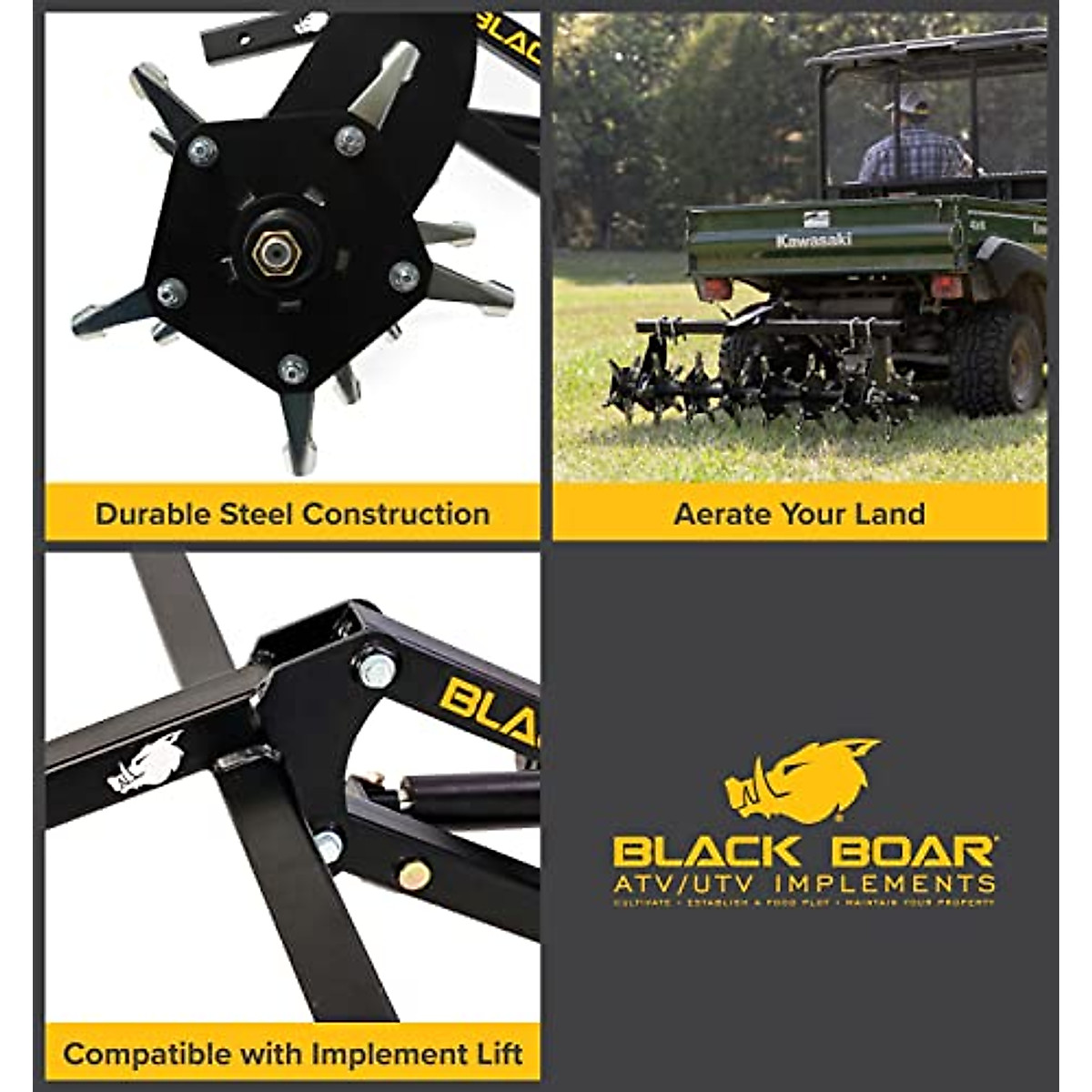 Black Boar ATV/UTV Plugger Implement, Aerates Ground by Removing Plugs, Allowing for Increased Air, Water Flow and Nutrient Absorption (66008)